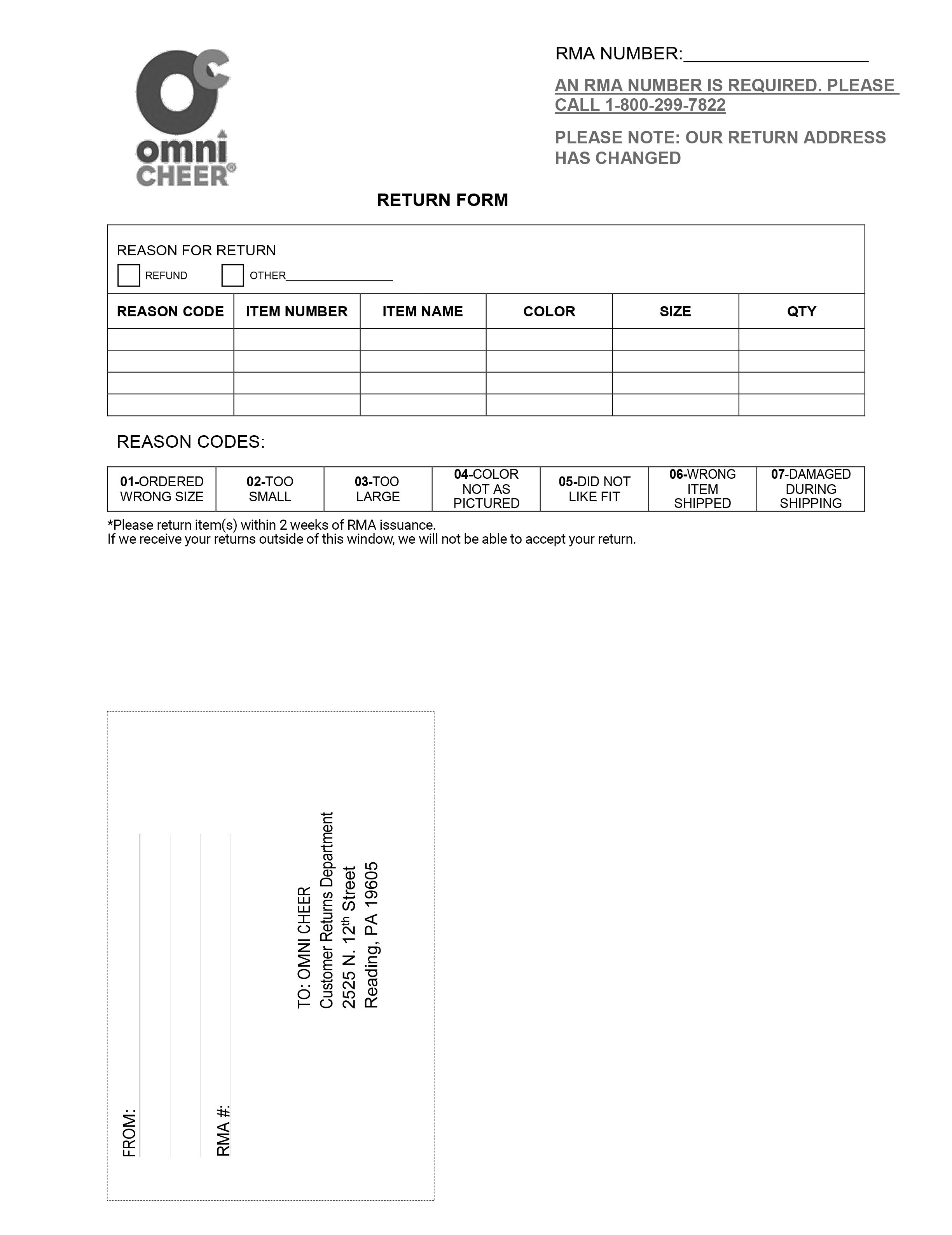 Omni Cheer Returns Information