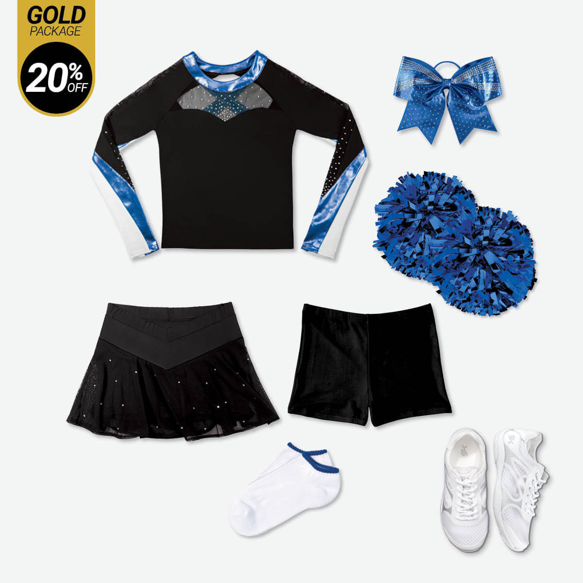 Cheerleading Packages with Uniform, Socks, Poms and Shoes