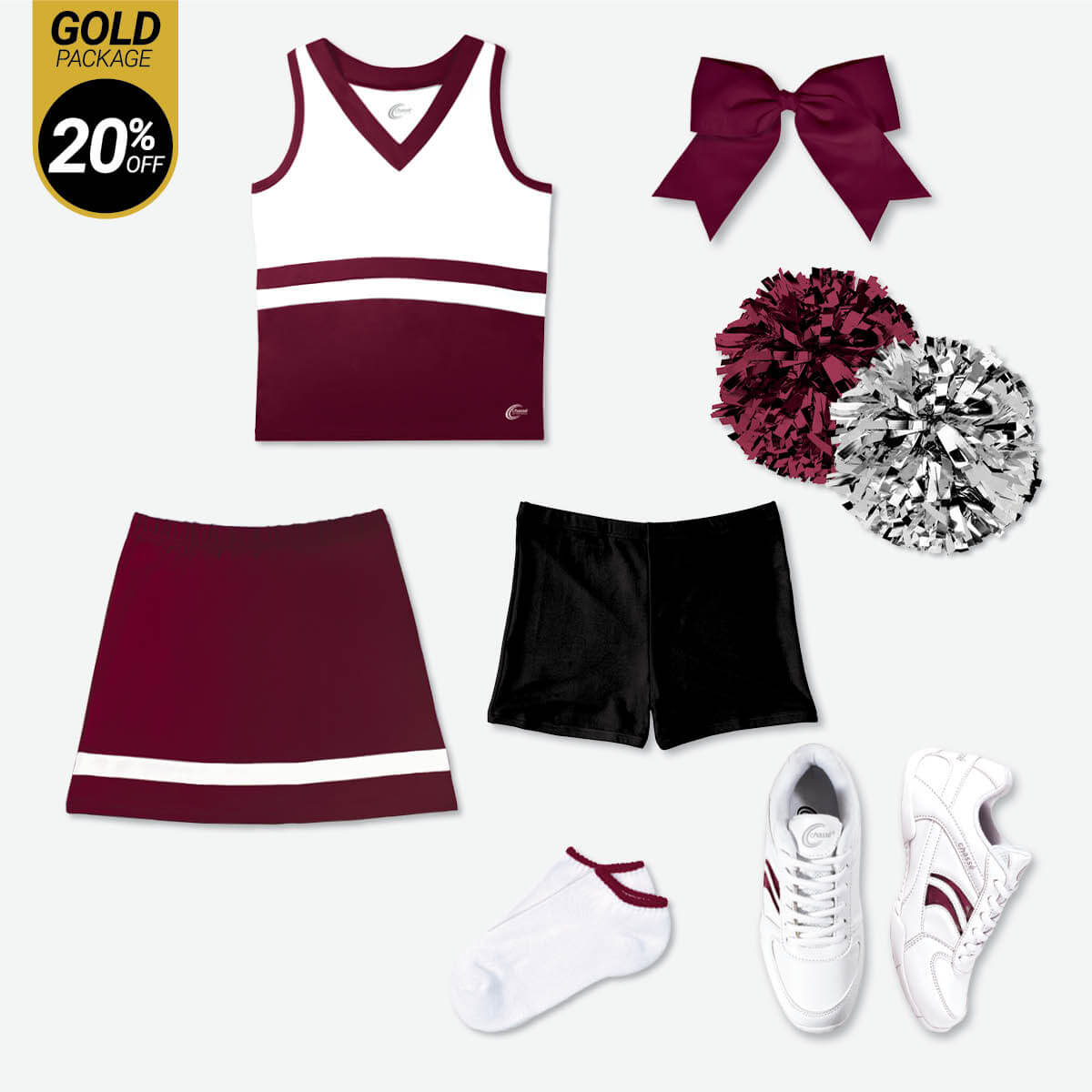 Cheerleading Packages with Uniform, Socks, Poms and Shoes