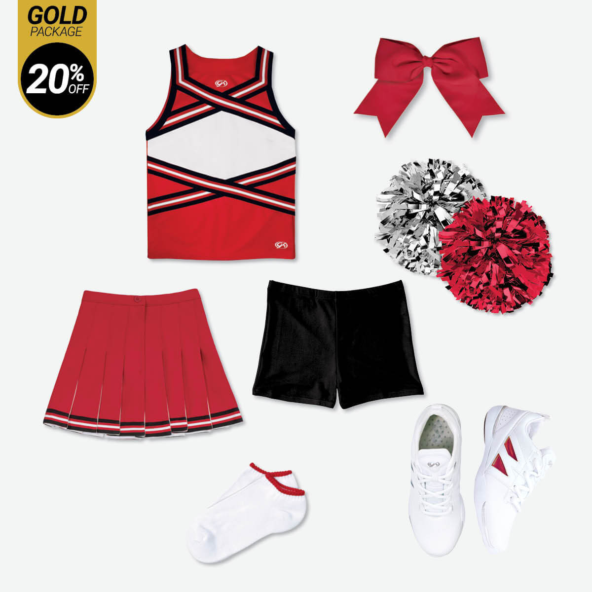 Cheerleading Packages with Uniform, Socks, Poms and Shoes